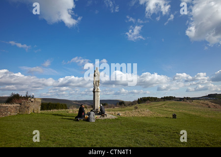Pilgrims praying, at 'Our Lady of Penrhys' Statue, Penrhys, South Wales ...
