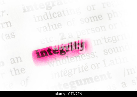Definition of word integrity in dictionary Stock Photo - Alamy