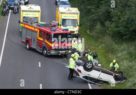Accident scene on the A30 dual carriageway in Cornwall, where a car has ...