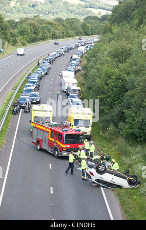 Accident scene on the A30 dual carriageway in Cornwall, where a car has ...