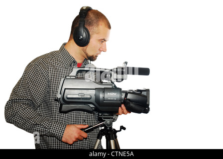 image with a television cameraman working with camera Stock Photo - Alamy