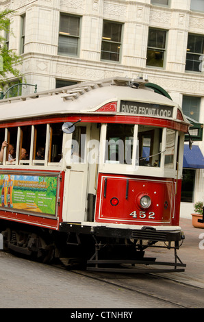 Tennessee, Memphis, Main Street. Vintage trolley cars on Main Street ...