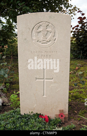 The headstone of British WWI soldier Private John Parr who was one of ...