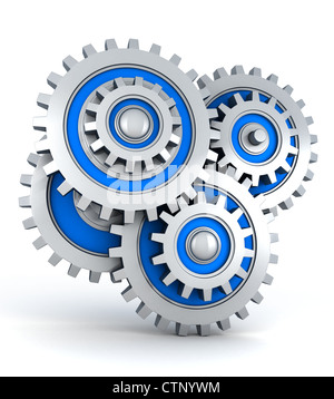 Four gears isolated on white background. Cogwheel. 3d illustration Stock Photo - Alamy