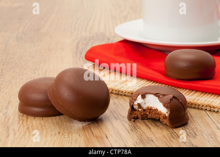 Chocolate coated marshmallow biscuits - known as tea cakes - studio ...