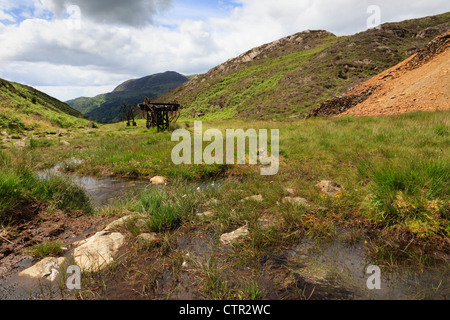 Cwm Bychan near Beddgelert in Snowdonia. Pylons that once carried ore ...