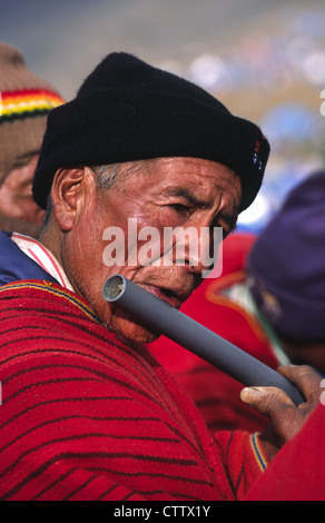 Peru. Peruvian Quechua Indian Musician Playing the Flute on Inca Rail ...