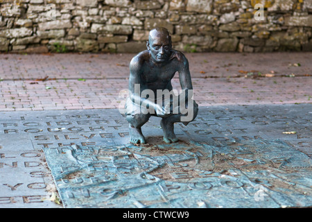 Bronze memorial to W. B. Yeats at churchyard where his grave is located ...