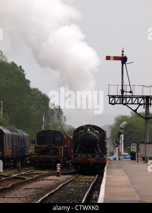 Steam Engine No 9351 arriving at Minehead Station, Somerset, UK Stock ...