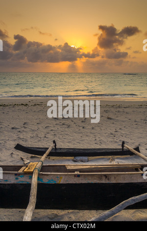 Fishing dugout before the sunset in the great south of Madagascar Stock ...