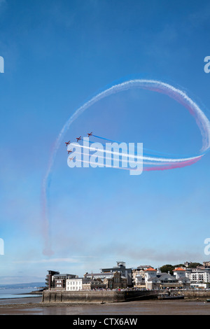 The Red Arrows flying over Knightstone Island as part of the Grand Pier ...