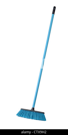 A blue sweeping broom on a white background Stock Photo - Alamy