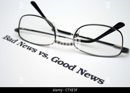 News concept: Blue Good News on textured concrete wall background Stock ...