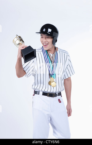 Baseball player, thumbs up and sports teamwork support, winner success ...