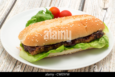 BBQ spare rib burger sandwich close-up - studio shot Stock Photo - Alamy