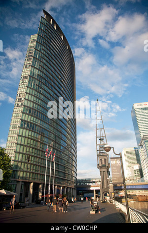 View of Marriot Hotel and Canary Wharf skyscrapers from West India Quay ...
