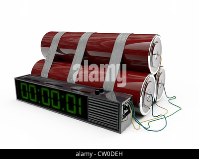 Black dynamite bomb with digital timer on red background. Countdown and ...