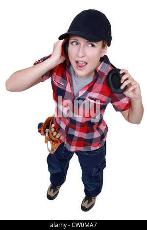 a woman builder wearing jeans Stock Photo - Alamy