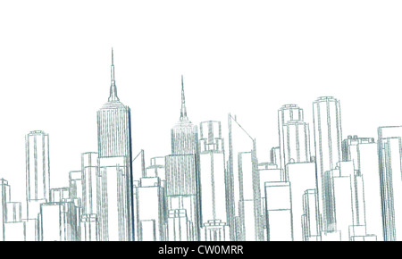 downtown district sketched isolated on white background Stock Photo - Alamy