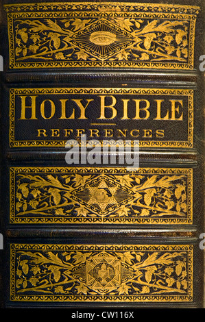very old Holy Bible spine with gold letterings Stock Photo - Alamy