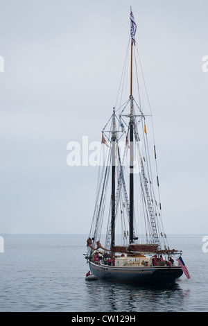 The gaff rigged schooner Roseway motors in Halifax Harbour during Tall ...