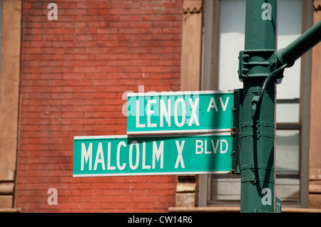Malcolm X Boulevard, Lenox Avenue street sign in Harlem, New York Stock ...