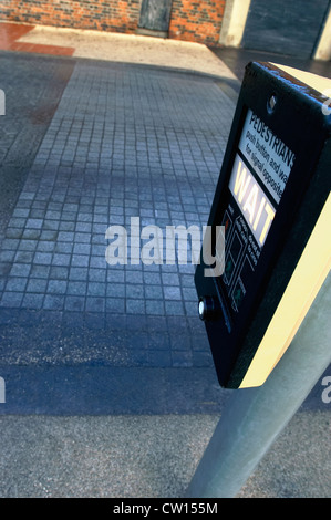 Road marking with feature for blind people at pedestrian crossing. UK ...