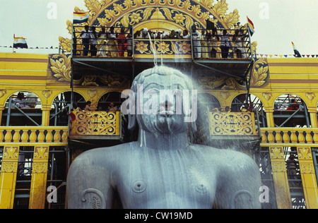 The face of the statue of Lord Bahubali during the Mahamastakabisheka ...