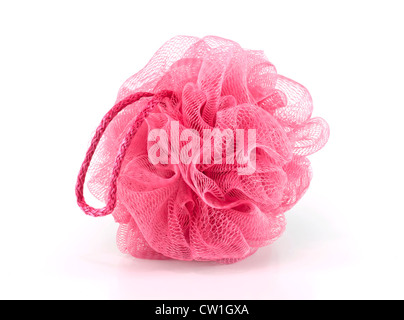 Pink puff sponge for shower bath isolated on the white background Stock ...