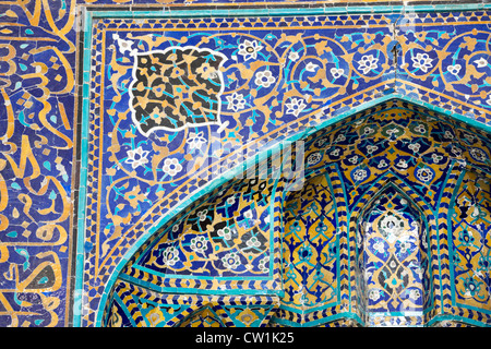 detail of tile mosaic on mihrab, Friday Mosque, Bukhara, Uzbekistan ...