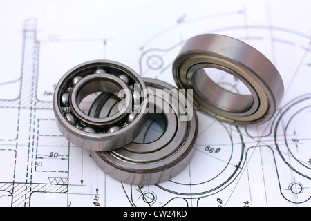 Ball bearings on technical drawing Stock Photo - Alamy