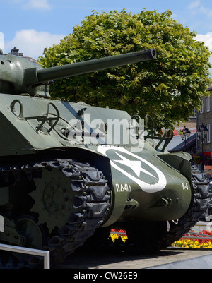 A Sherman tank and the General McAuliffe memorial pictured on the ...