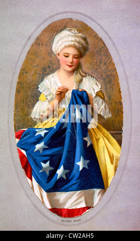 BETSY ROSS SEWING FIRST AMERICAN FLAG JULY 1909 WOMAN'S HOME COMPANION ...