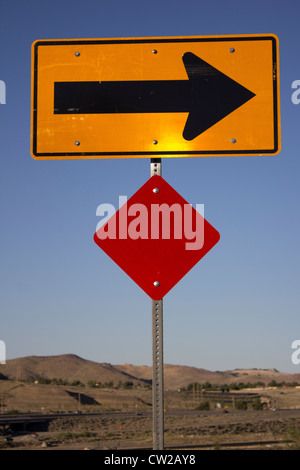 a right arrow road hazard sign Stock Photo - Alamy