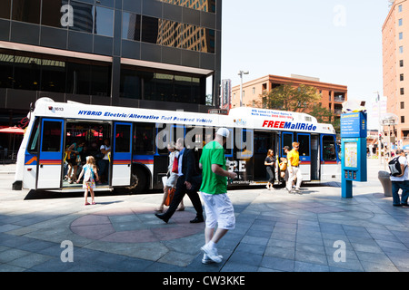 Free Mall Ride shuttle bus on the pedestrianised 16th Street Mall in ...