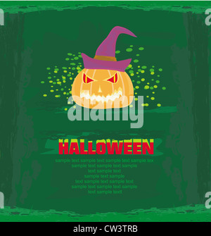 broken halloween pumpkin on grunge green background vector illustration ...