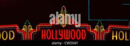 Neon Hollywood sign in panoramic format in Hollywood Los Angeles ...
