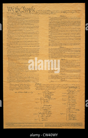 This shows the entire original U S Constitution on its faded parchment ...