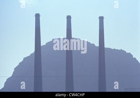 Three smoke stacks at a utility plant in Morro Bay California Stock ...