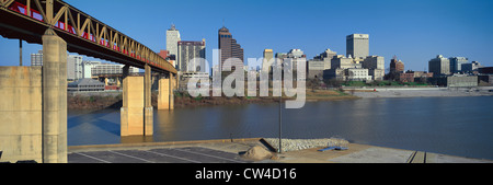 Panoramic view of Memphis TN skyline from Mississippi River with marina ...