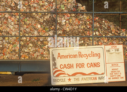 Recycling sign at can collecting site Stock Photo - Alamy