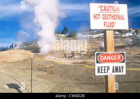 Warning signs at geothermal power plant in California Stock Photo - Alamy
