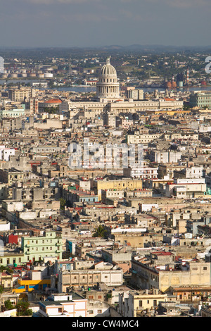 Havana Cuba view from above of entire city waterfront at sunset ...
