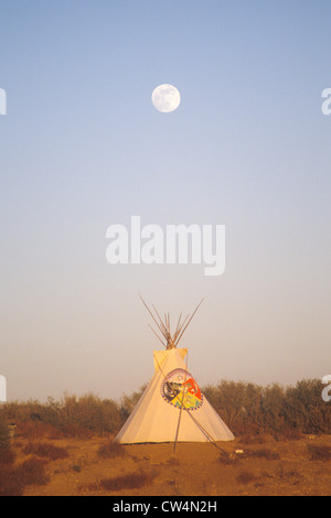 Native Americans, Tipi camp and full moon , Crow Fair, Crow Agency ...