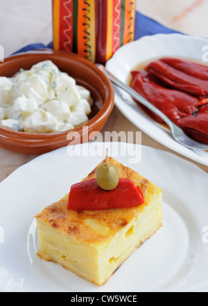 Square of Spanish tortilla tapas, Andalusia, Spain, Western Europe ...