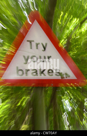 try your brakes warning sign after ford running across road Bardsey ...
