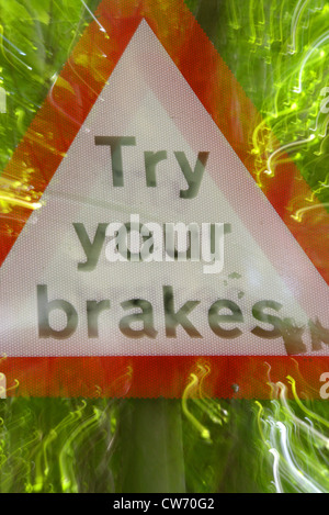 try your brakes warning sign after ford running across road Bardsey ...