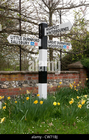 Black and white Wiltshire road direction sign for Malmesbury, Charlton ...