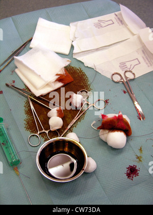 surgical instruments set for an operation with blood on them Stock ...