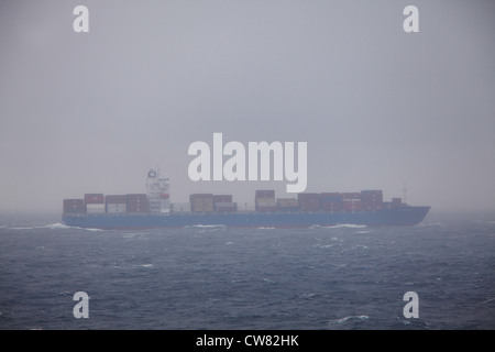 Container ship in bad weather on the high seas off Africa, Indian Ocean ...